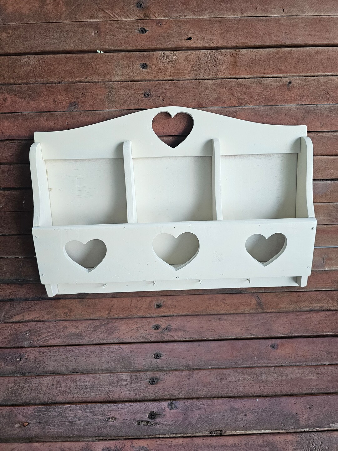 White Wooden Letter Organizer and Key Holder - 3 Bin Vintage Letter ...