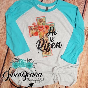 He is Risen Floral Cross Raglan Shirt, Easter Shirt, Religious Tee ...