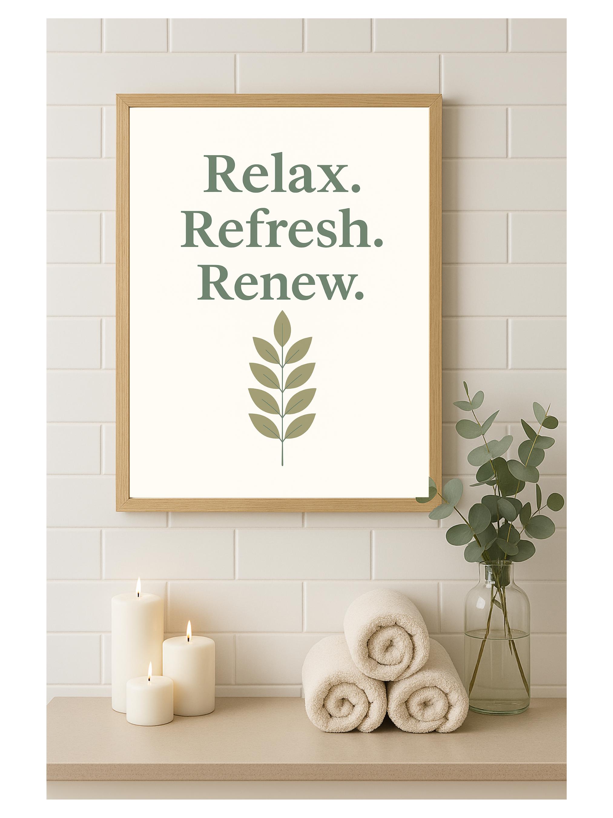 Relax Refresh Renew Bathroom Print | Spa Wall Art | Minimalist ...
