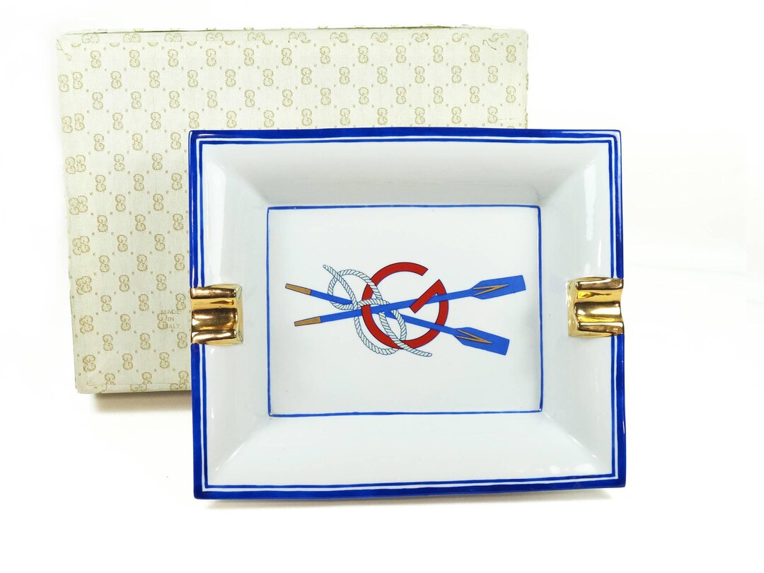 Gucci Italy Porcelain Ashtray With Rowing Oars Logo and Gilded ...