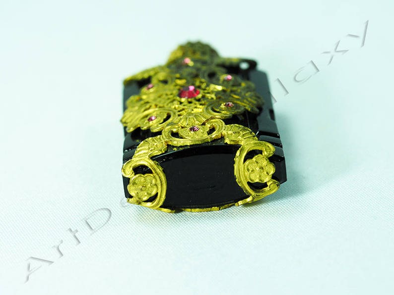 Art Deco Black Glass & Metal Frame Perfume Bottle - Etsy