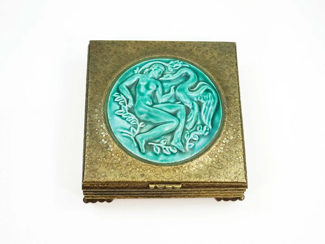Art Deco Bronze W/ Ceramic Plaque of Leda and the Swan Jewelry Box - Etsy