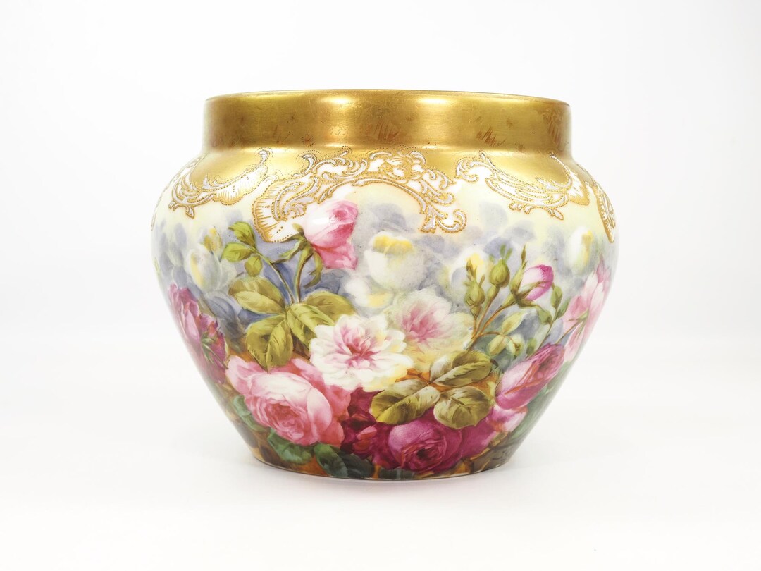 Antique Limoges Hand Painted Enamel Porcelain Planter by J. Golse-19th ...