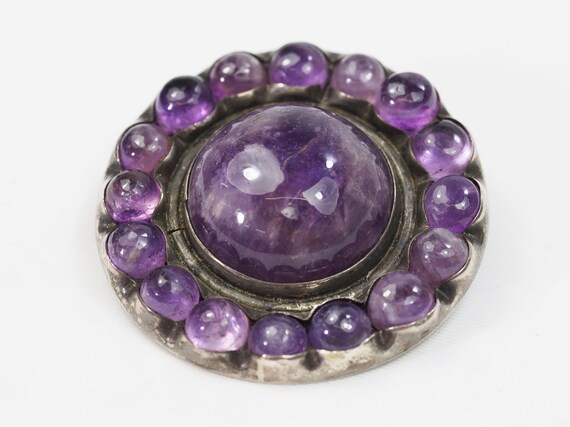 Fred Davis Silver Amethyst Brooch-1950s - Gem