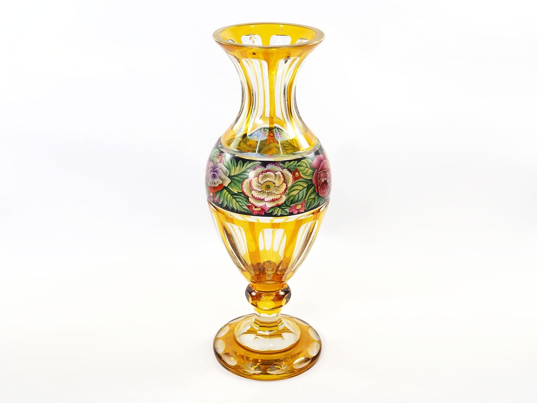 Antique Bohemia Secession Crystal Vase W/ Hand Painted Enamel ...
