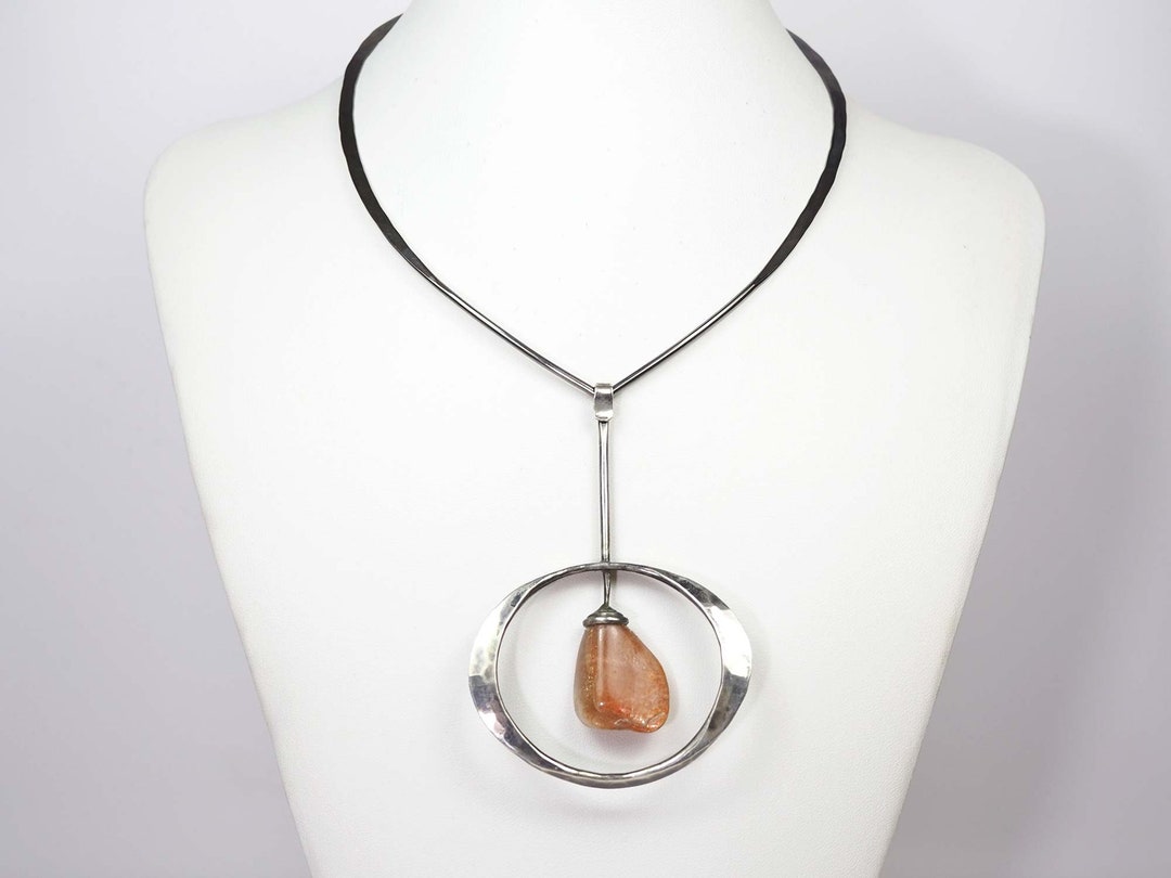 Tone Vigeland Norway Modernist Silver Agate Pendant W/neckring-circa ...