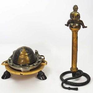 Antique French Bronze Equestrian Style Inkwell & Thermometer-19th ...