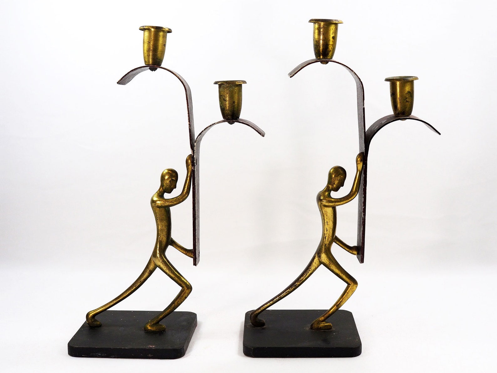 Karl Hagenauer (1898-1956) Art Deco Bronze Figural Pair Candle-holders ...