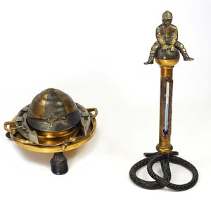 Antique French Bronze Equestrian Style Inkwell & Thermometer-19th ...