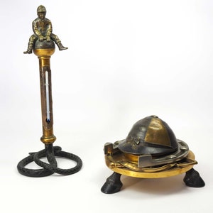 Antique French Bronze Equestrian Style Inkwell & Thermometer-19th ...