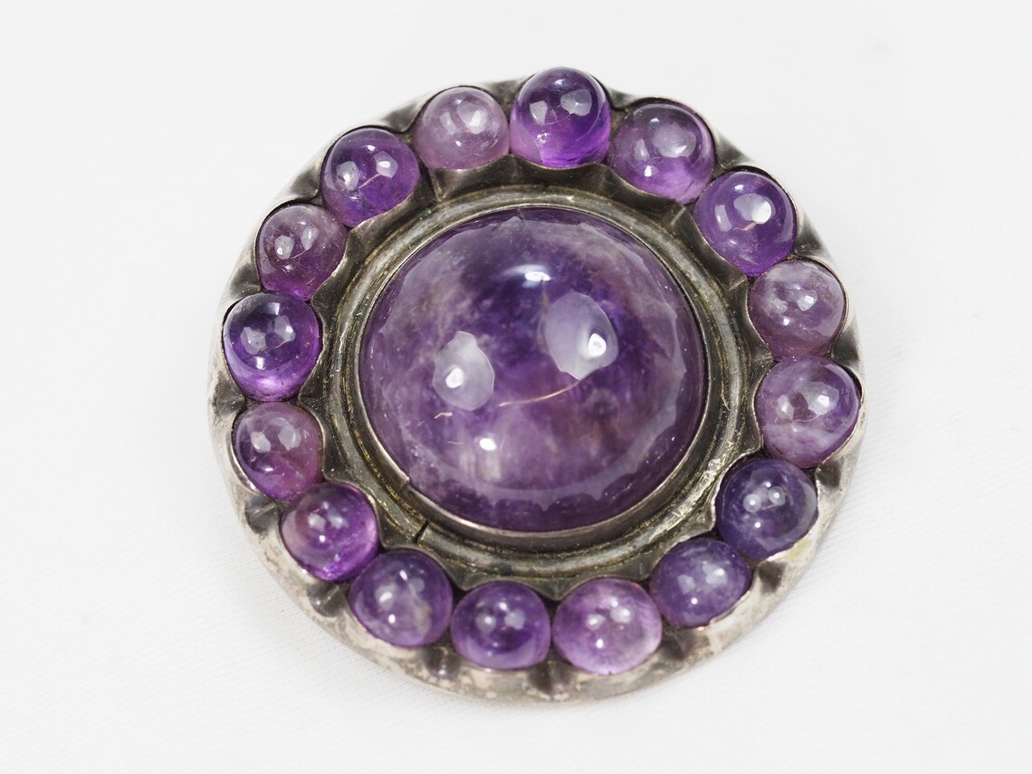 Fred Davis Silver Amethyst Brooch-1950s | Etsy