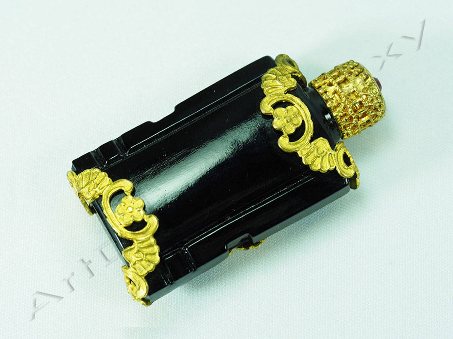 Art Deco Black Glass & Metal Frame Perfume Bottle | Etsy