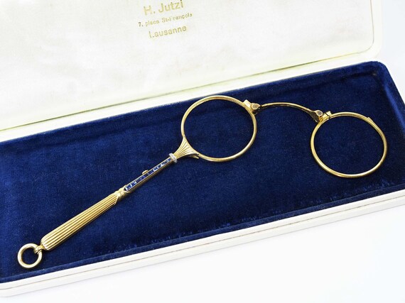 Antique Gold 18k Lorgnette w/ Sapphires and Diamonds-… - Gem