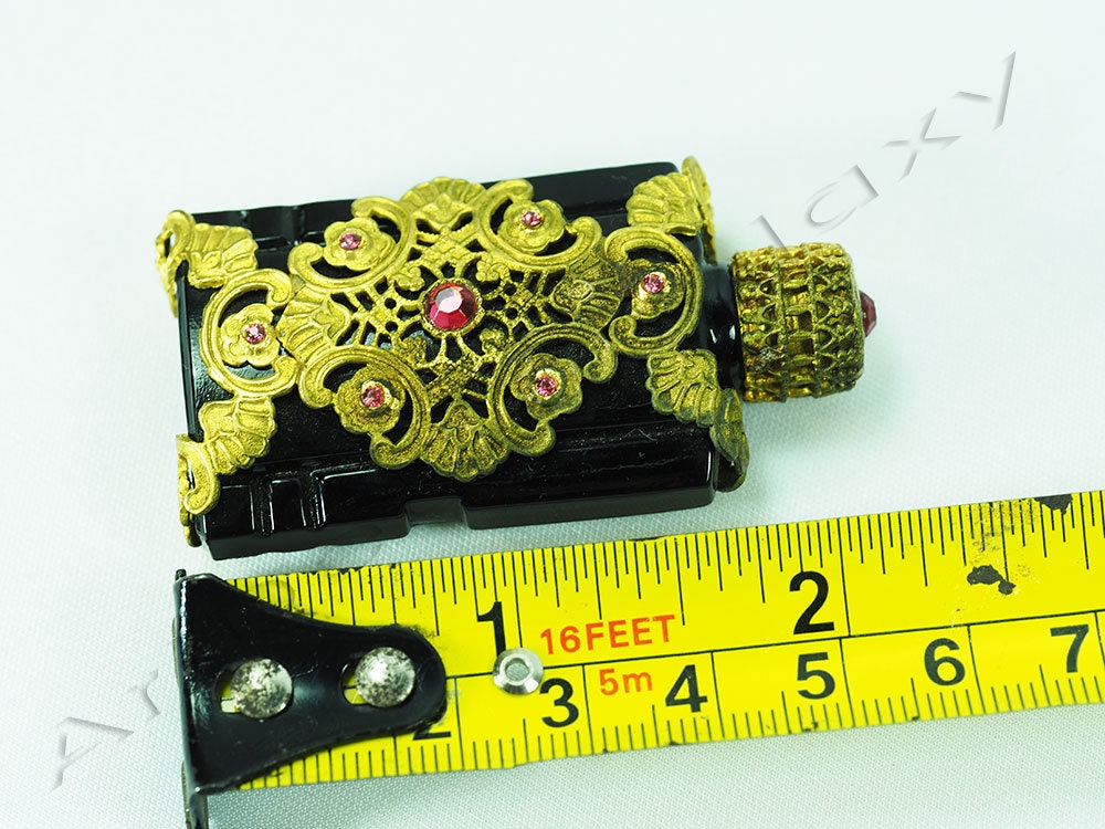 Art Deco Black Glass & Metal Frame Perfume Bottle | Etsy