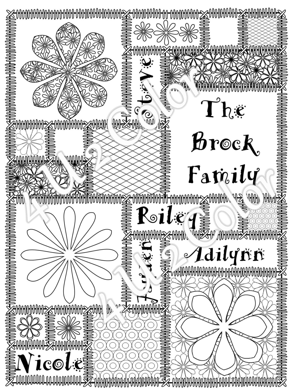 Family Patchwork Quilt - #1, Coloring Page, Family Coloring Page ...