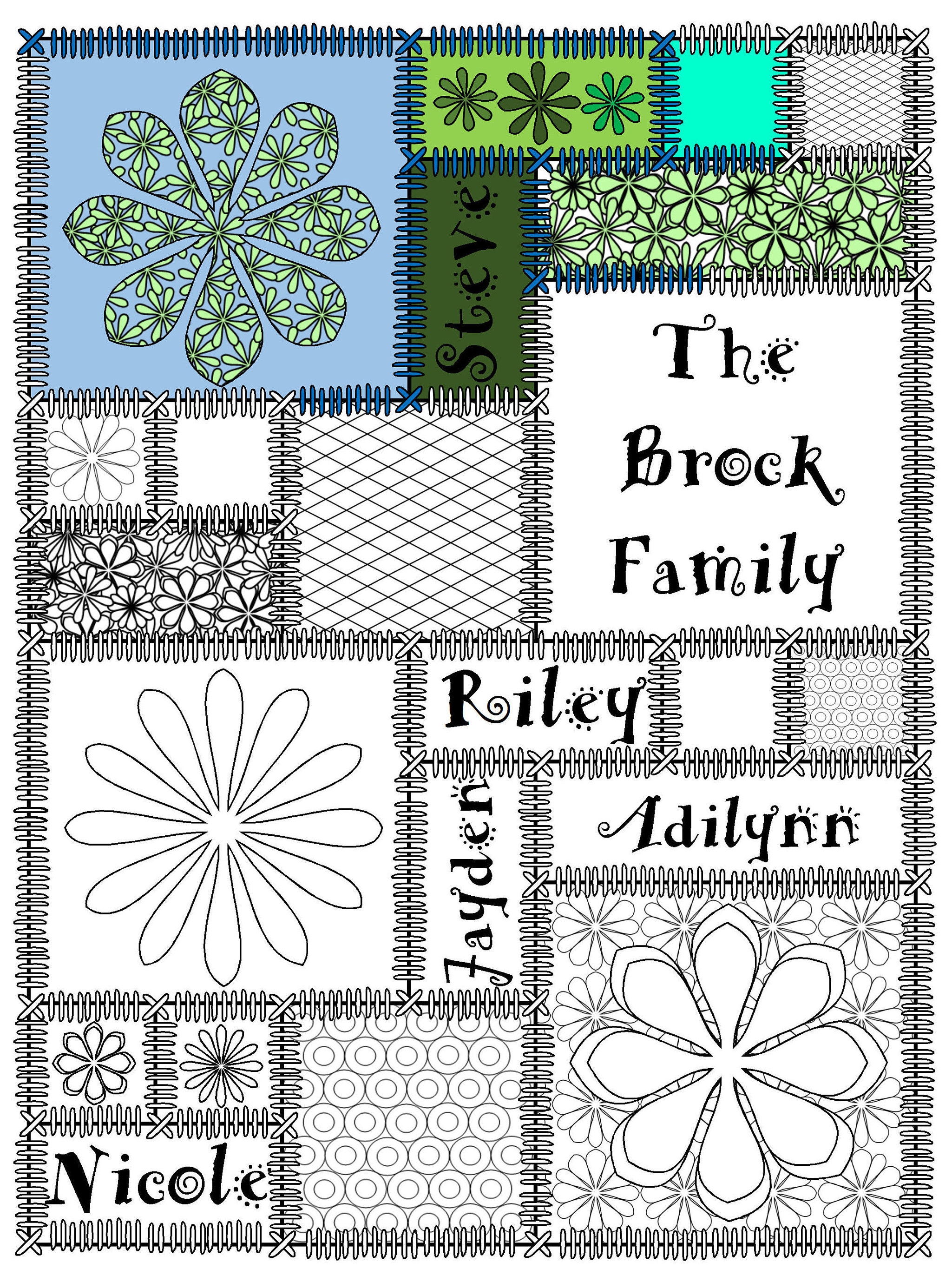 Family Patchwork Quilt - #1, Coloring Page, Family Coloring Page ...