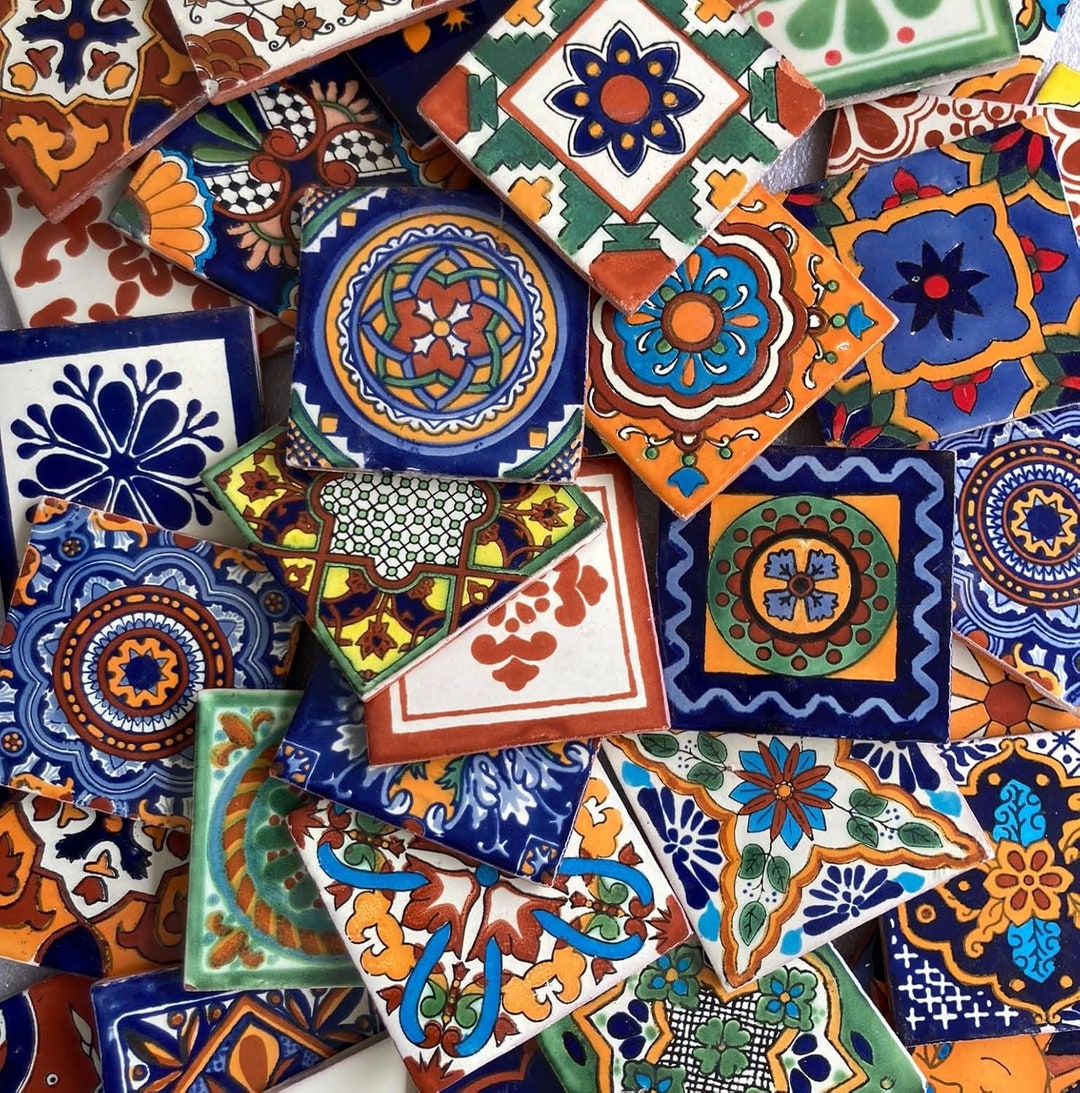 Broken Talavera Mexican Tile in Mixed Designs Tiles 15 Pounds - Etsy