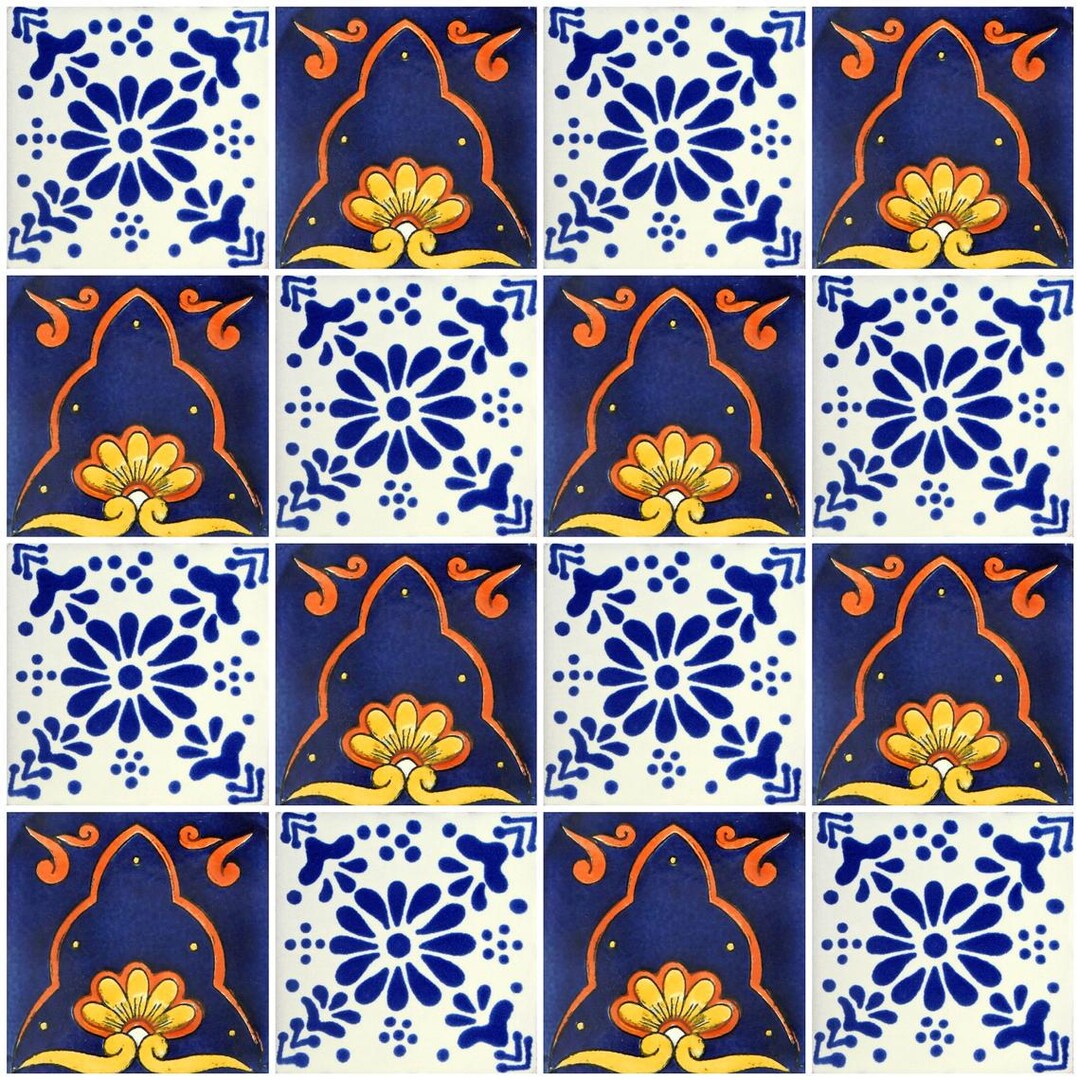 16 Handmade Mexican Talavera Tiles – 4x4” Ceramic Tiles – Vibrant ...