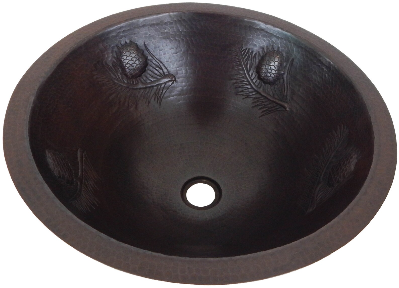 17" Round Copper Bathroom Sink - Hand Hammered Pure Copper Dark Pine ...