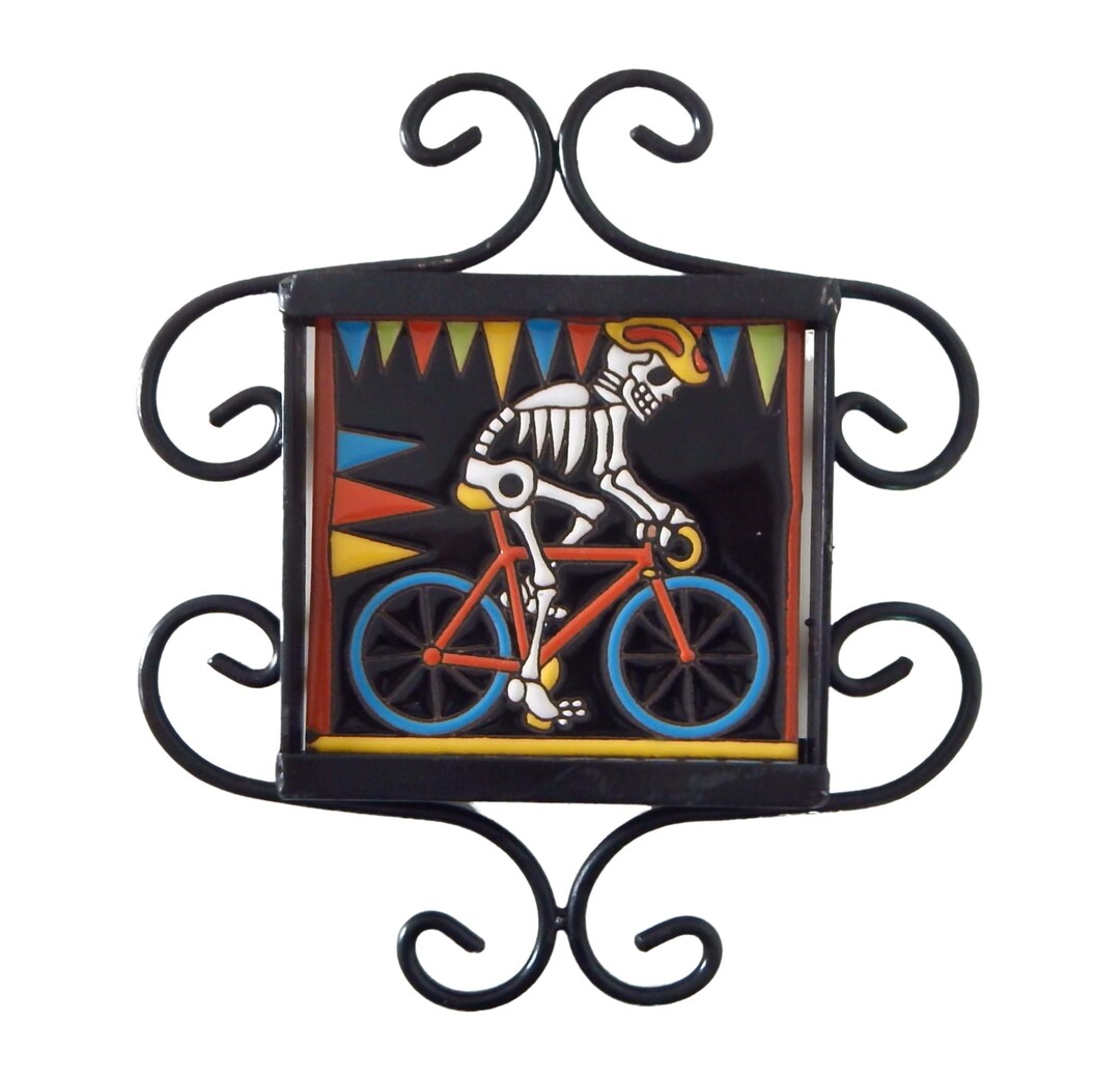 Day of the Dead Skeleton 6x6 Mexican Tile With Metal Frame Skull ...