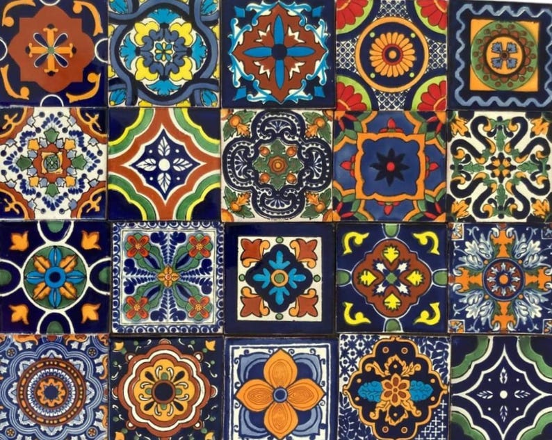 100 Pieces Mexican Talavera Tiles Handmade Assorted Designs Mexican ...
