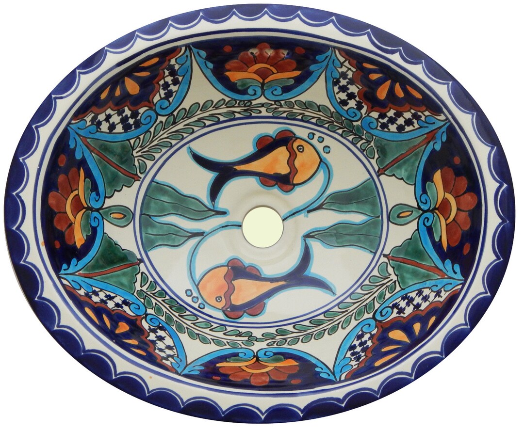 17” X 14” Talavera Mexican Sink Hand Painted Drop-in Folk Art Bathroom ...