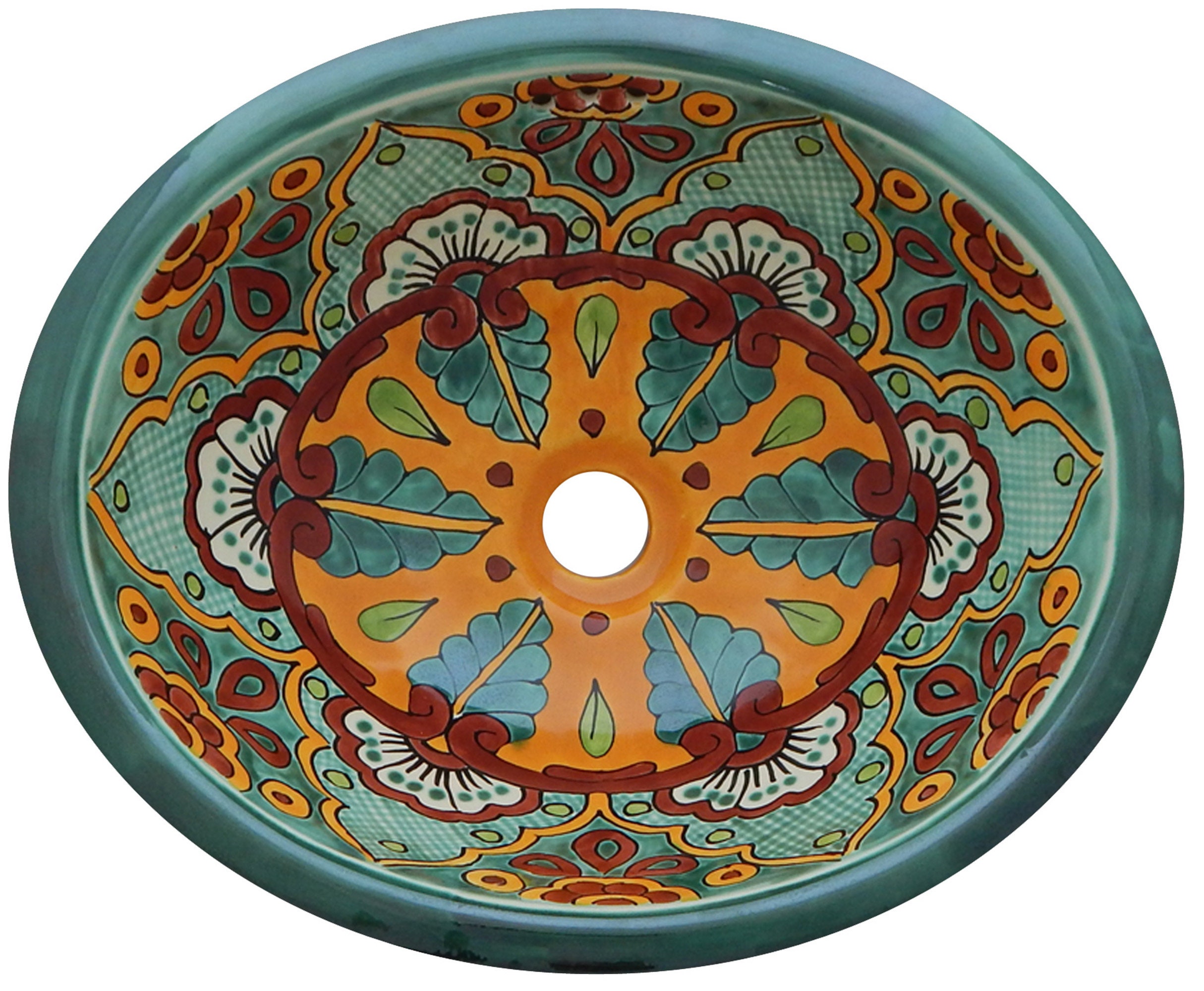 17” X 14” Talavera Mexican Sink Hand Painted Drop-in Folk Art Bathroom ...