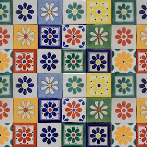 25 Pieces Mexican Talavera Tiles Handmade Flower Designs Mexican ...