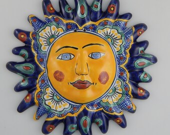 Mexican Talavera Sun Face Hand Painted Pottery Wall Hanging Decor 11 1/ ...