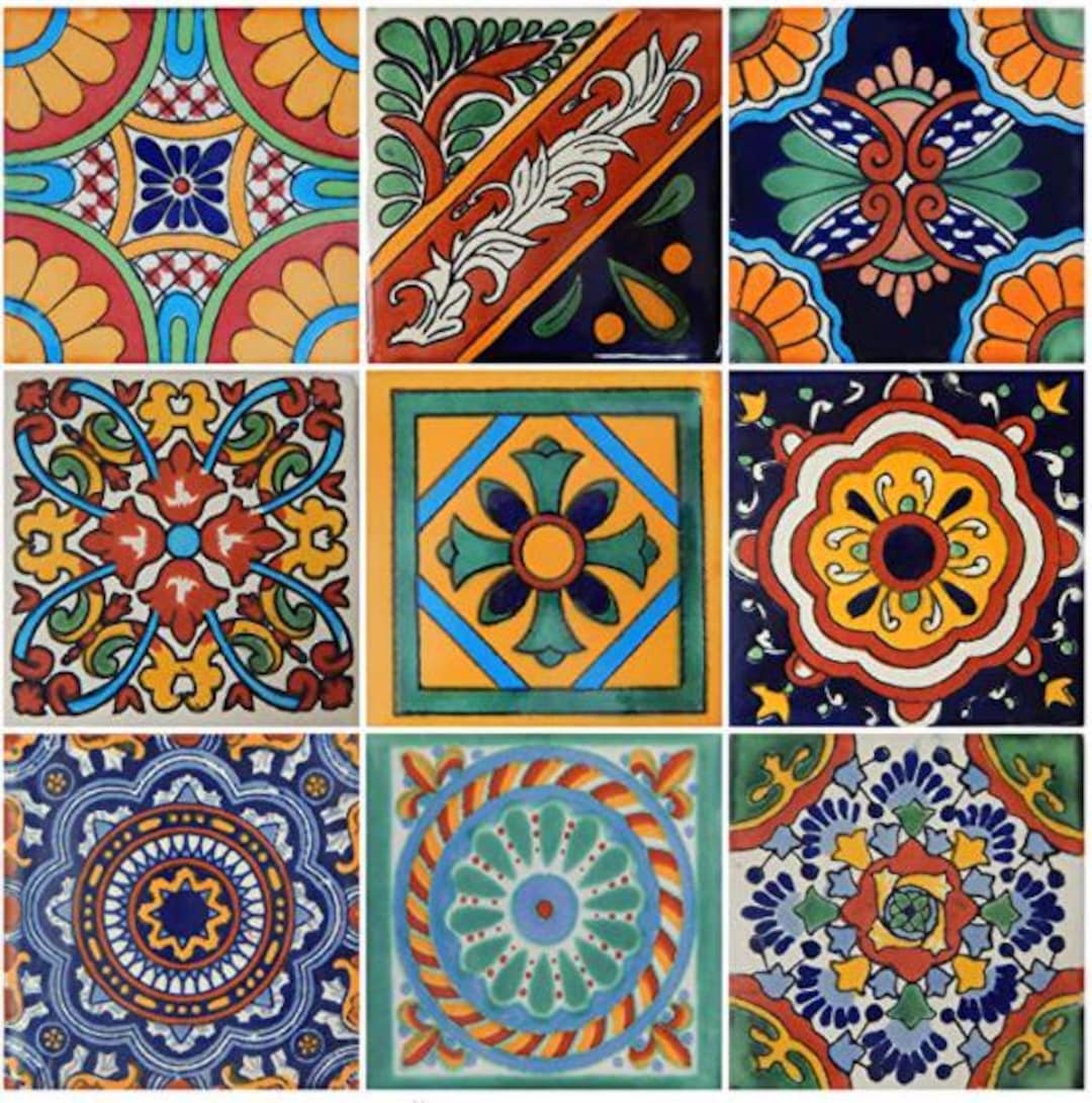 9 Handmade Mexican Talavera Tiles – 4x4” Ceramic Tiles – Vibrant & Hand ...