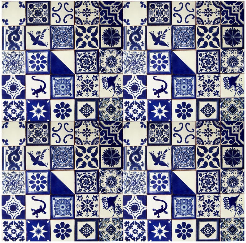 50 Pieces Mexican Talavera Tiles Handmade Mexican Ceramic 4x4 Etsy