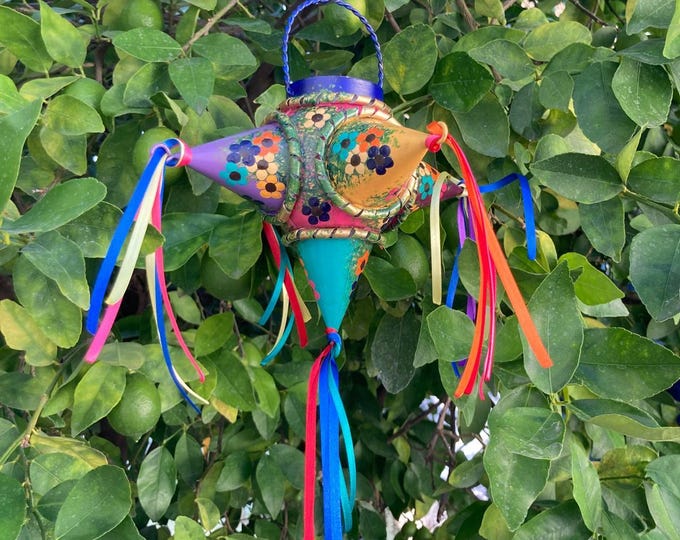 Mexican Metal Piñata Ornament – Blue Colorful Decorative Hanging Piñata ...