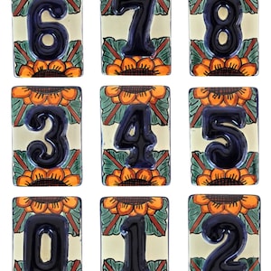 5 HOUSE NUMBER Tiles Mexican Talavera & Iron Frame High Relief House ...