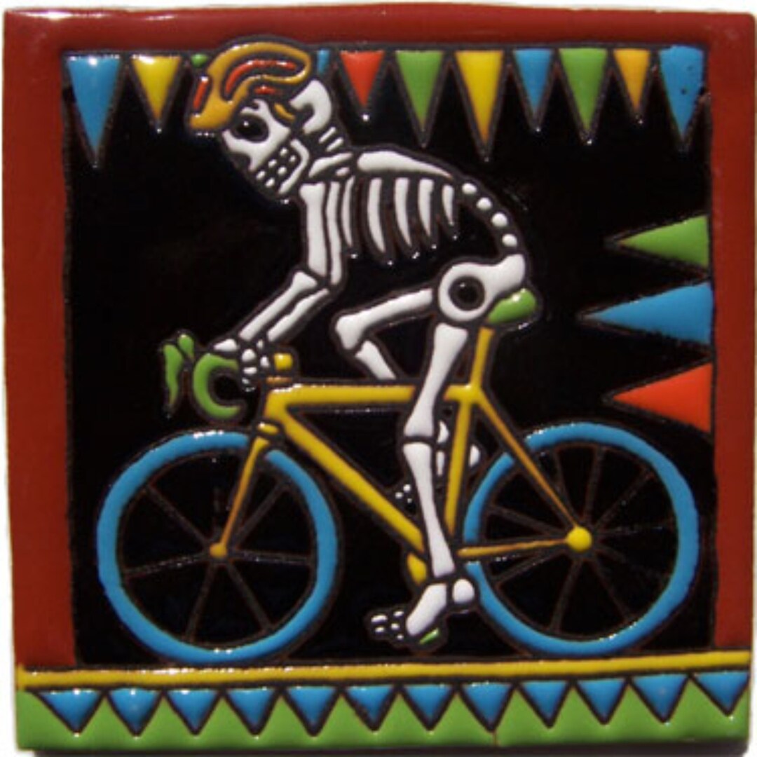Handcrafted Day of the Dead Skeleton Tile Skull Cycling Talavera ...