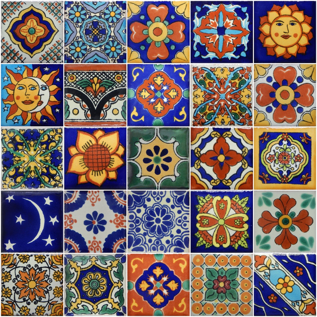 25 Hand Painted Mexican Talavera Tiles 2" X 2" Tiles Folk Art Handmade ...