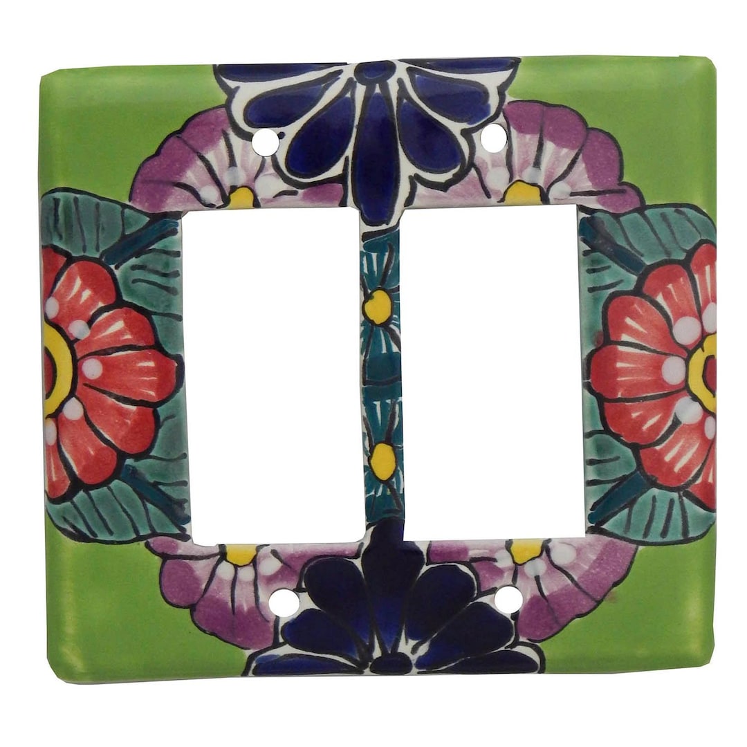 Mexican Handmade Talavera Ceramic Double Decora Rocker GFCI Wall Switch ...