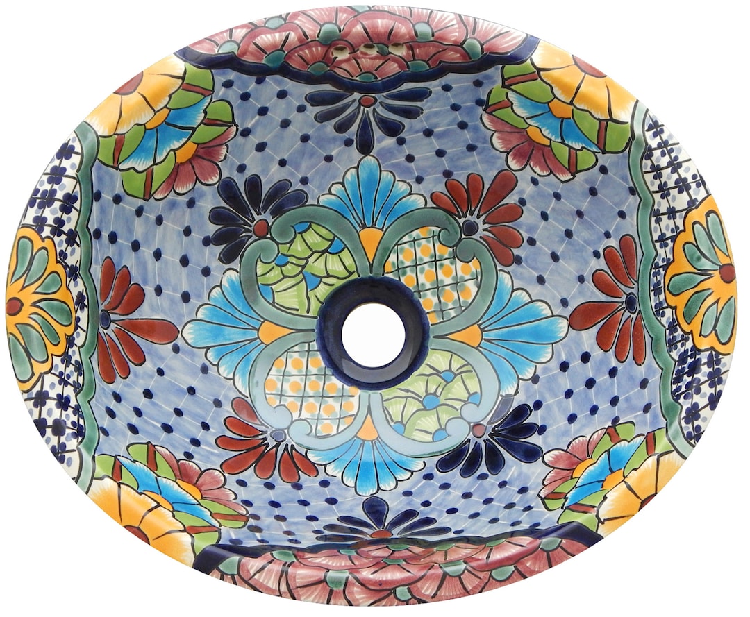 17” X 14” Talavera Mexican Sink Hand Painted Drop-in Folk Art Bathroom ...
