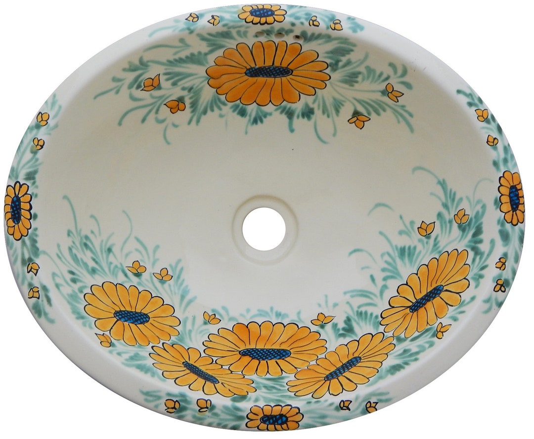 17” X 14” Talavera Mexican Sink Hand Painted Drop-in Folk Art Bathroom ...