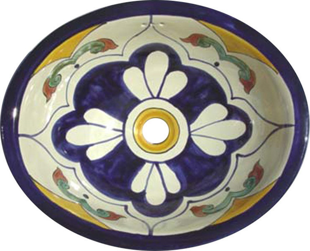 17” X 14” Talavera Mexican Sink Hand Painted Drop-in Folk Art Bathroom ...