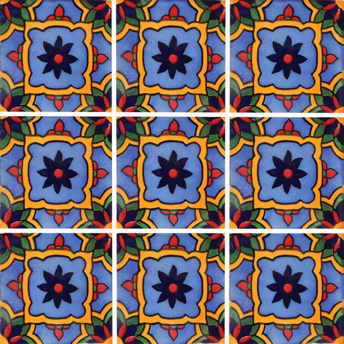 Talavera Mexican Hand Painted Tile Folk Art Sample Tile 4x4 C350 - Etsy