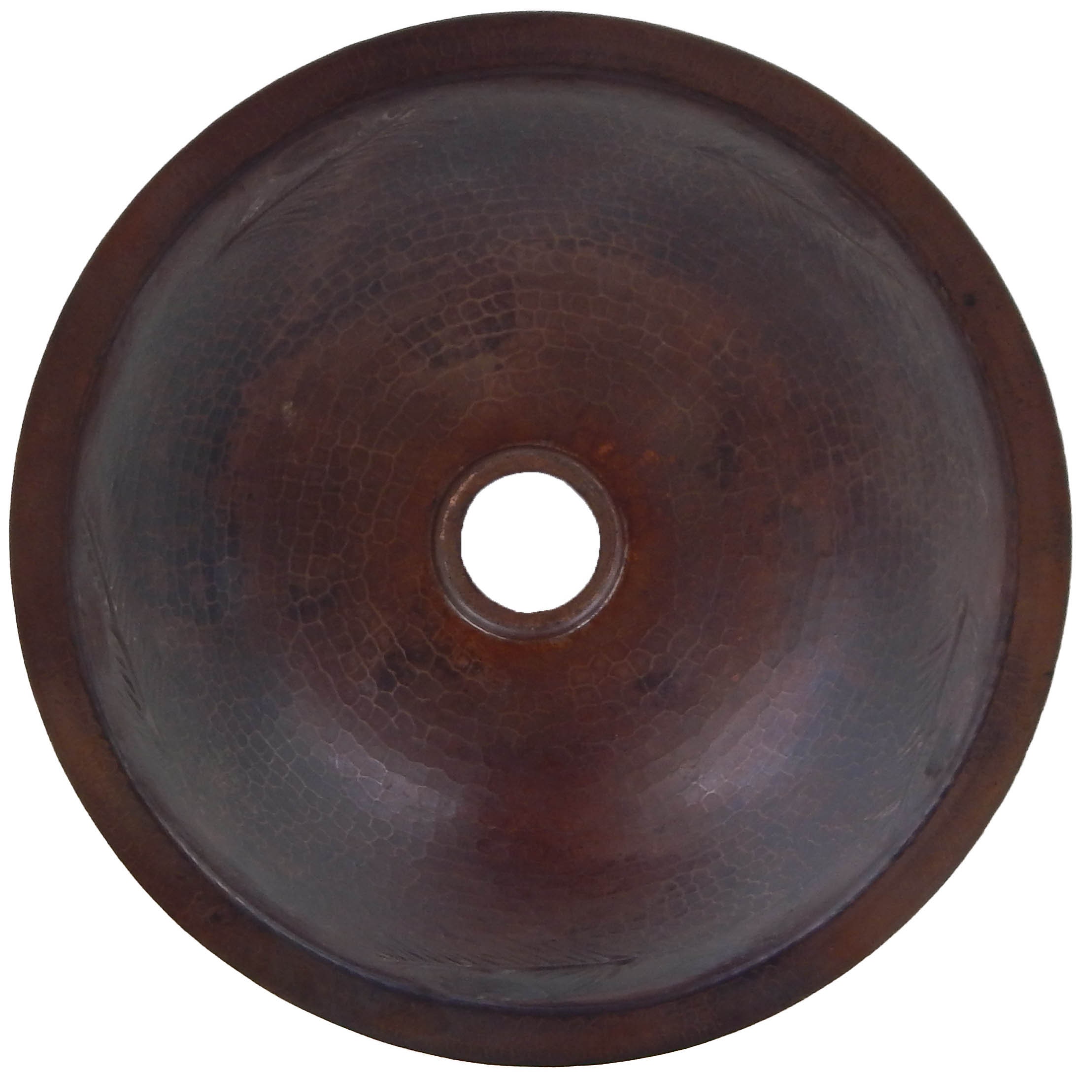17" Round Copper Bathroom Sink - Hand Hammered Pure Copper Dark Pine ...