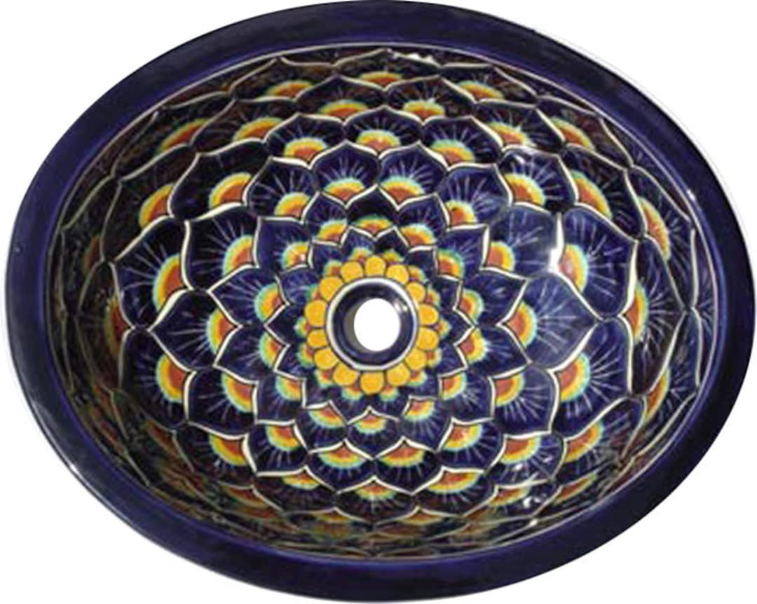 17” X 14” Talavera Mexican Sink Hand Painted Drop-in Folk Art Bathroom ...