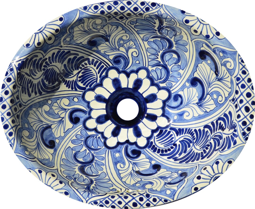 17” X 14” Talavera Mexican Sink Hand Painted Drop-in Folk Art Bathroom ...