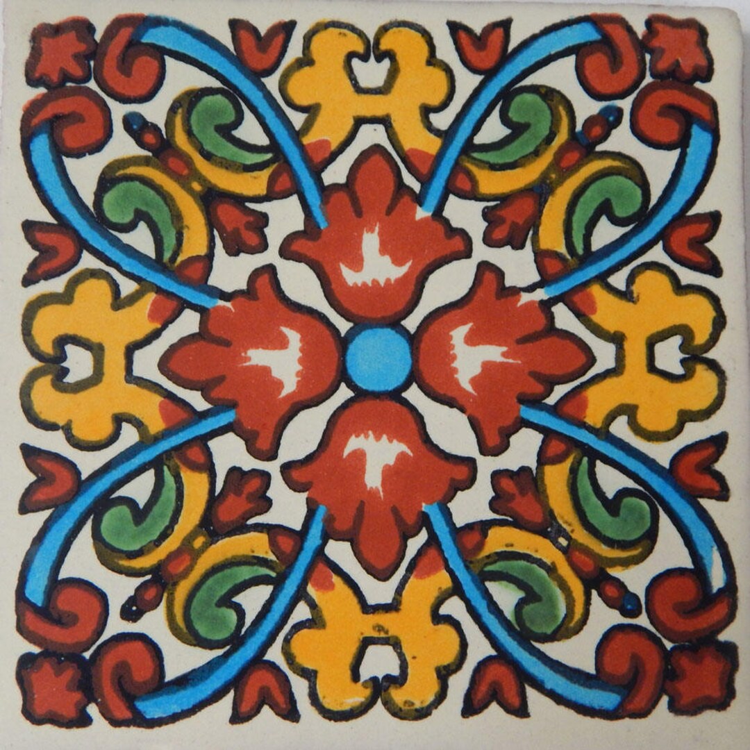 Talavera Mexican Hand Painted Tile Folk Art Sample Tile 4x4 C207 - Etsy