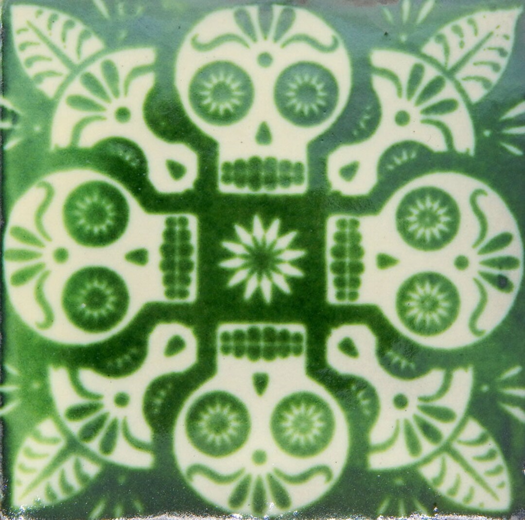 Talavera Mexican Hand Painted Tile Folk Art Sample Tile 4x4 C397 Day of ...