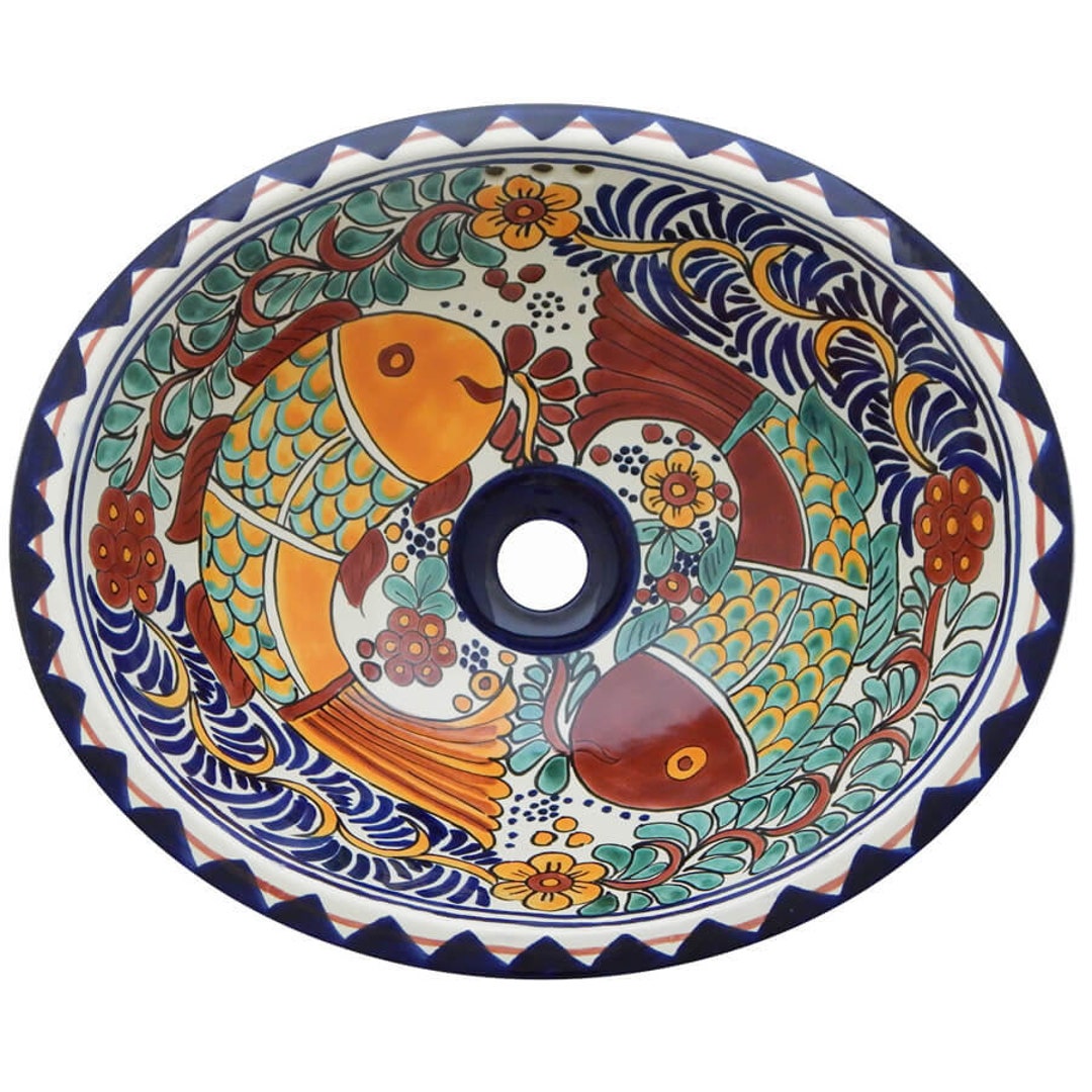 21” X 17” Talavera Mexican Sink Hand Painted Drop-in Folk Art Bathroom ...