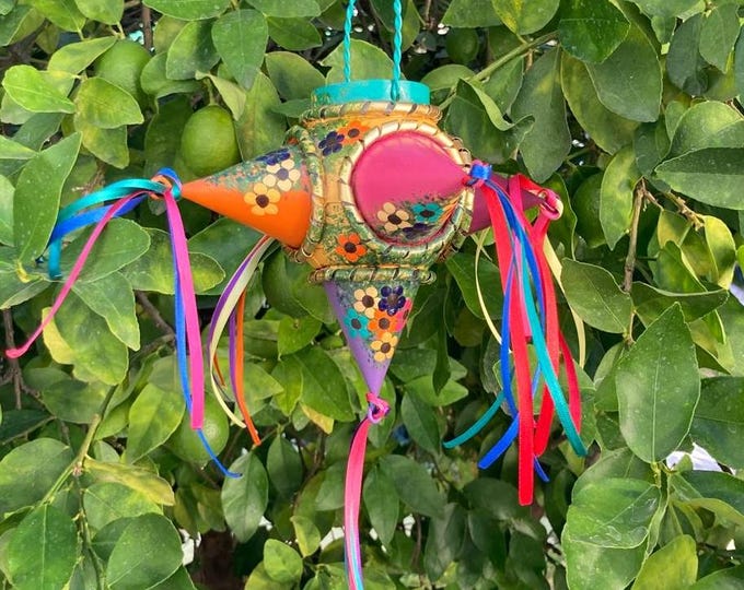 Mexican Metal Piñata Ornament – Turquoise Colorful Decorative Hanging ...