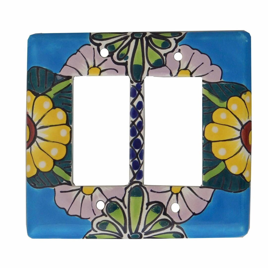 Mexican Handmade Talavera Ceramic Double Decora Rocker GFCI Wall Switch ...