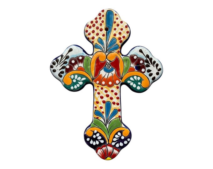 Mexican Talavera Ceramic Cross – Colorful Handmade Wall Cross ...