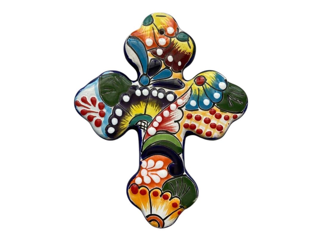 Mexican Talavera Ceramic Cross – Colorful Handmade Wall Cross ...